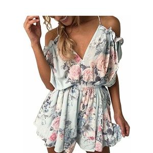 Pants & Jumpsuits | Open Back Floral Romper | Poshmark